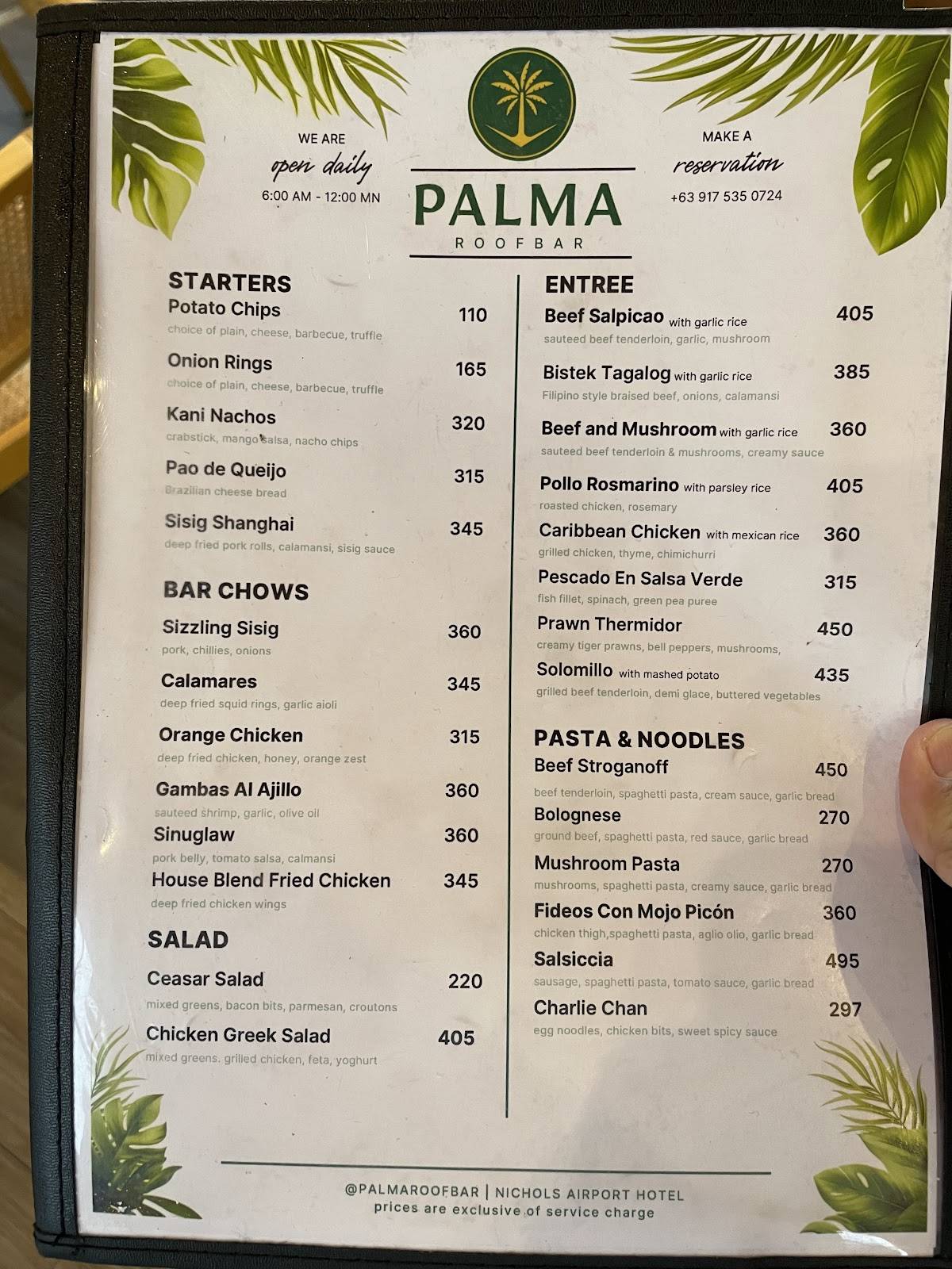 Menu at Palma Roofbar, Parañaque
