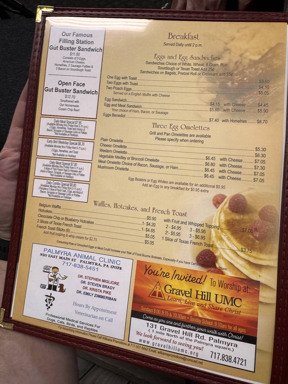 Menu at Filling Station restaurant, Palmyra