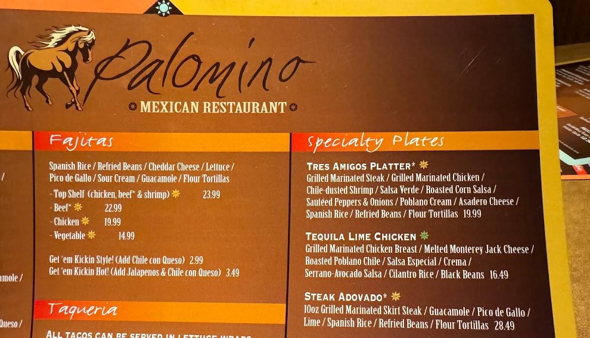 Menu at Palomino Mexican Restaurant, Evans