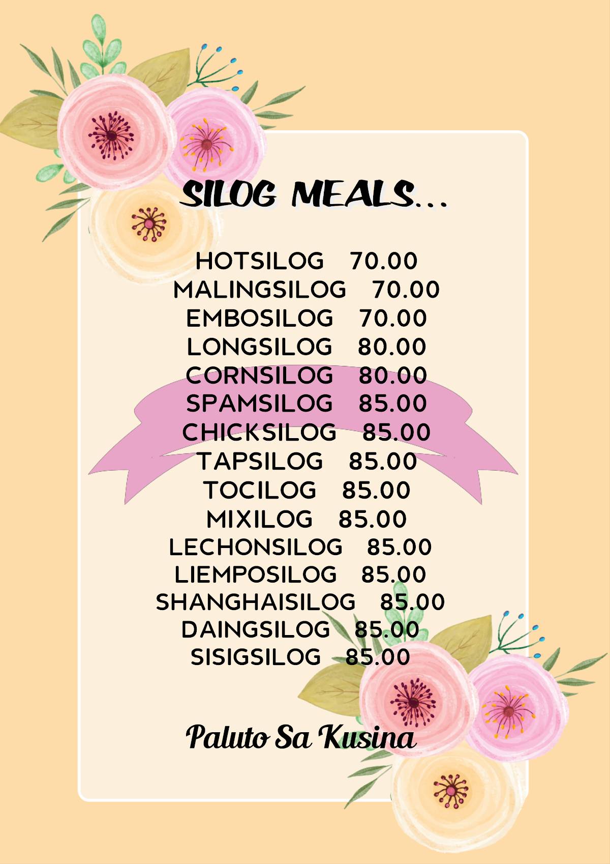 Menu at Paluto Sa Kusina restaurant, Manila