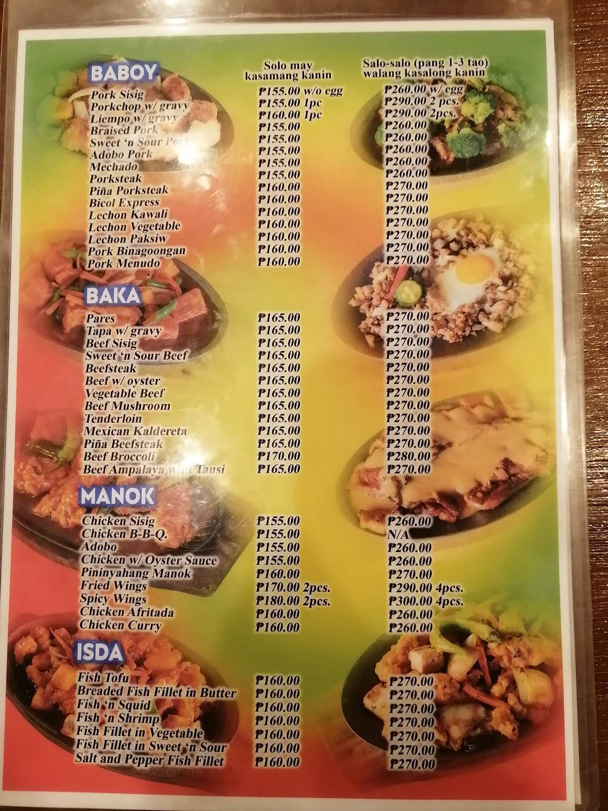 Menu at Paluto Sizzling Nga Po restaurant, Manila, Maceda St