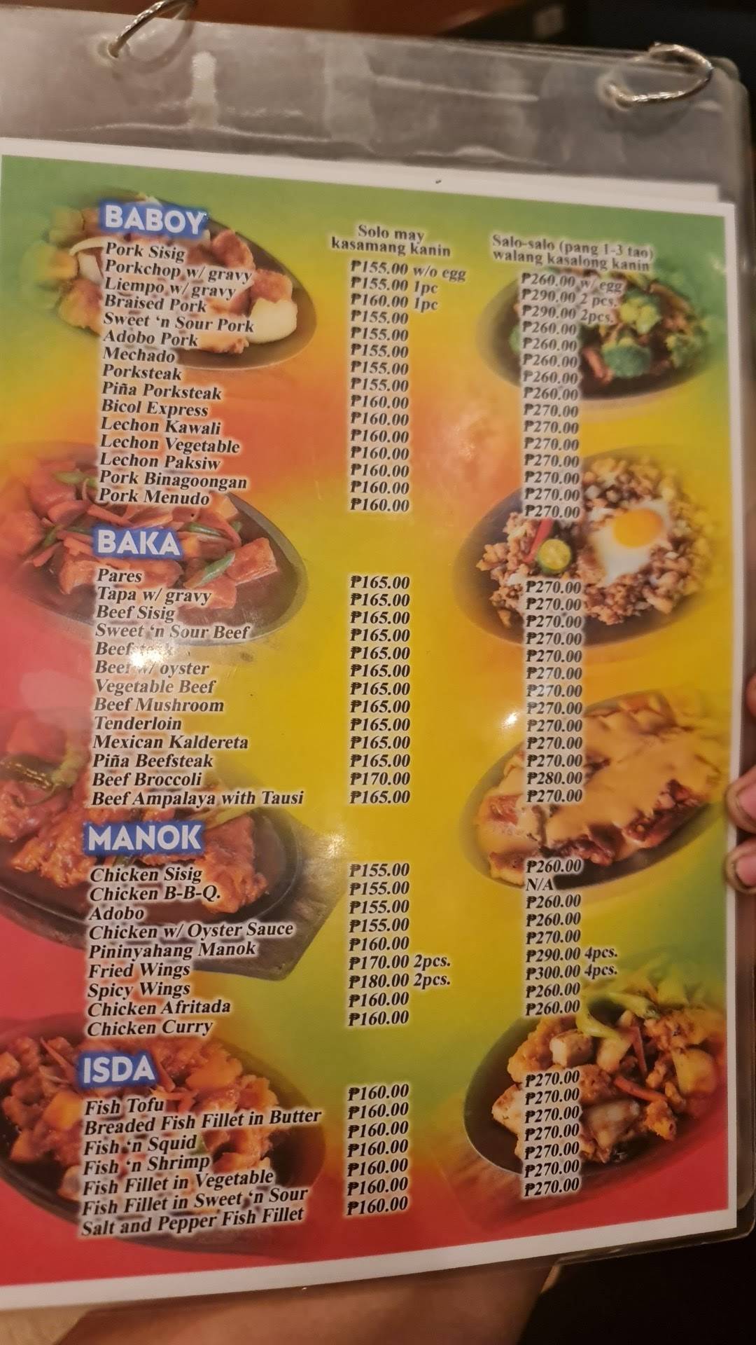 Menu at Paluto Sizzling Nga Po restaurant, Manila, Maceda St
