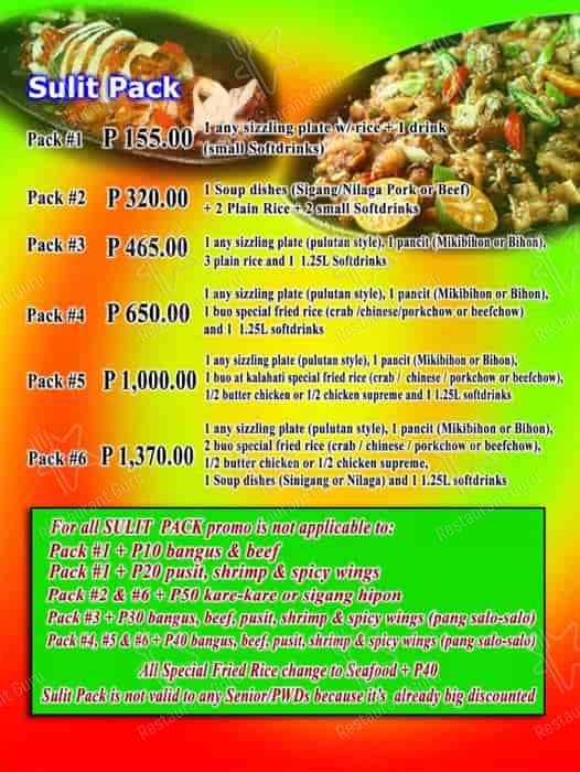 Menu at Paluto Sizzling Nga Po restaurant, Manila, Maceda St