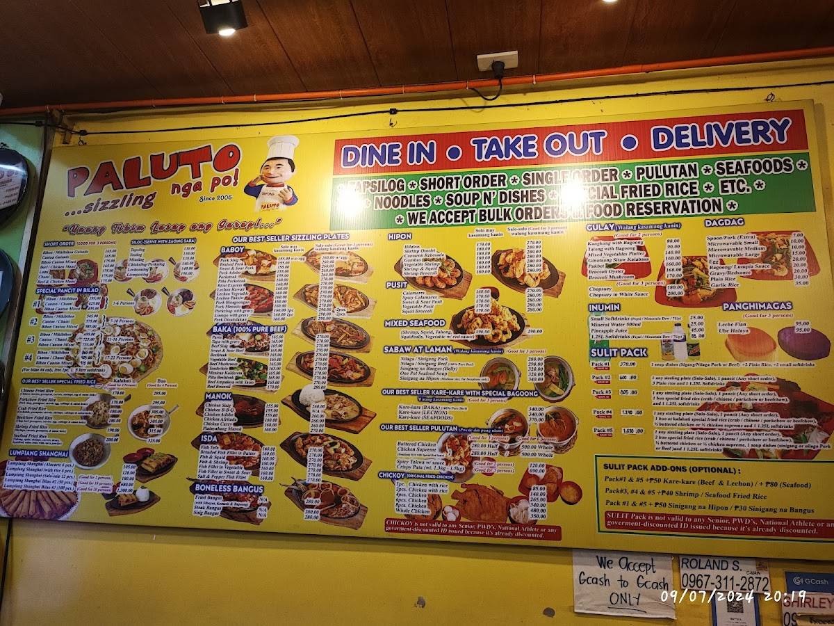 Menu at Paluto Sizzling Nga Po restaurant, Manila, Maceda St