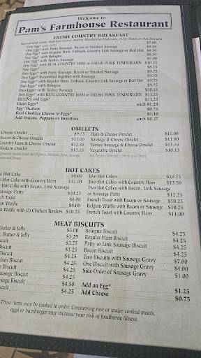 Menu at Pam's Farmhouse Restaurant, Raleigh