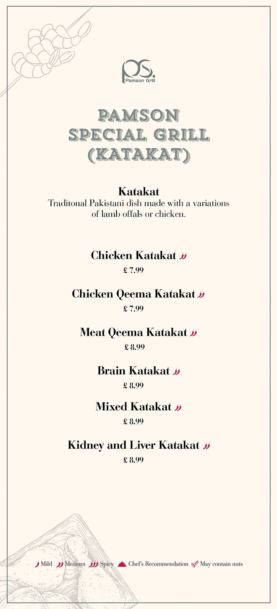 Menu at Pamson Grill restaurant, Leicester