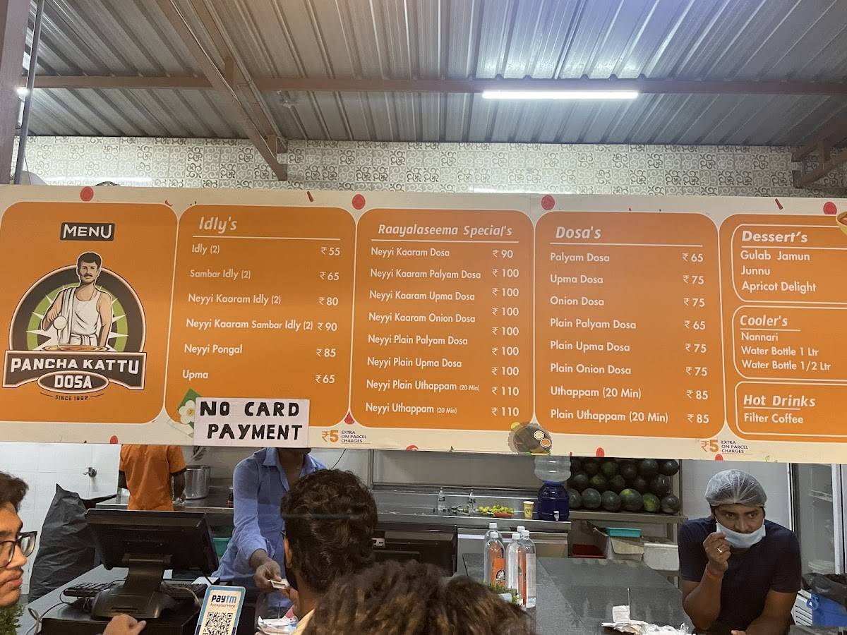 Menu at Pancha Kattu Dosa, Hyderabad, Plot no 58