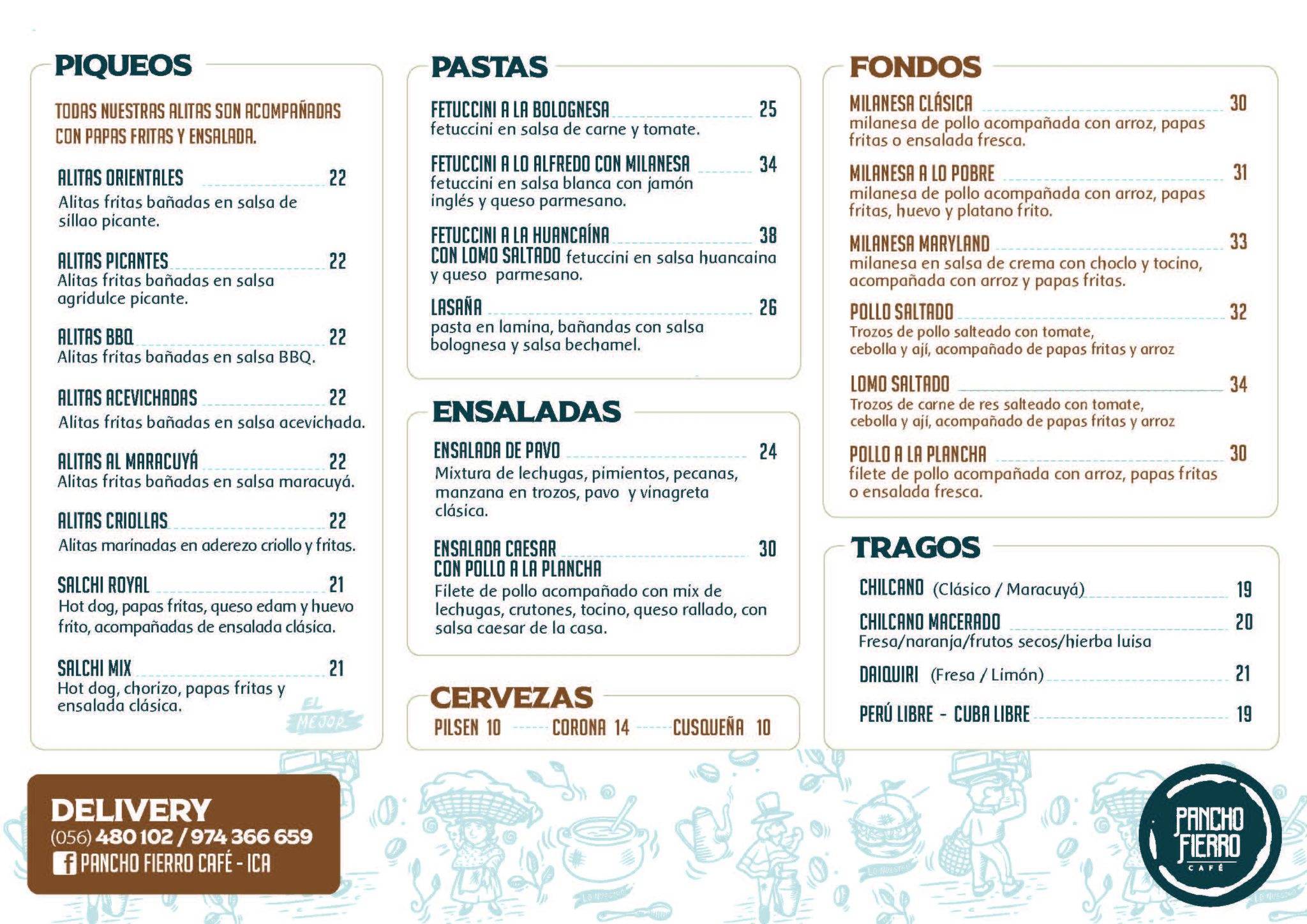Carta de Pancho Fierro Café Ica, Ica