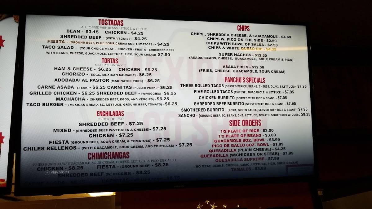 Menu at Mexican Taco Shop restaurant, Junction City