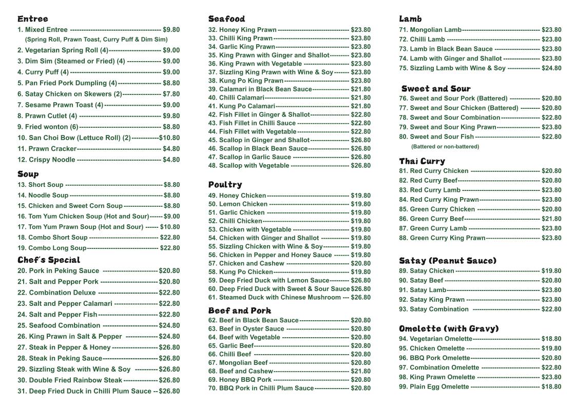 Menu at Panda Palace Chinese Restaurant, Paradise Point, 17 Grice Ave