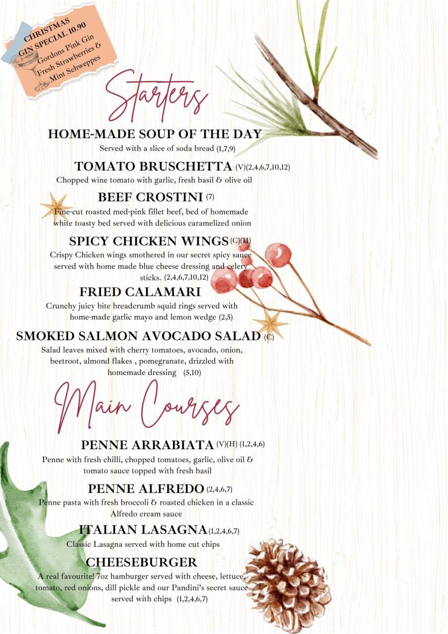 Menu at Pandini's Restaurant, Clondalkin