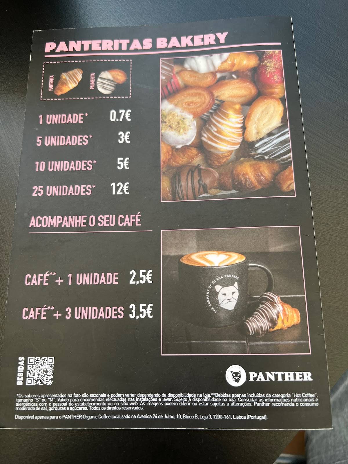 Menu em Panther Organic Coffee cafeteria, Lisboa
