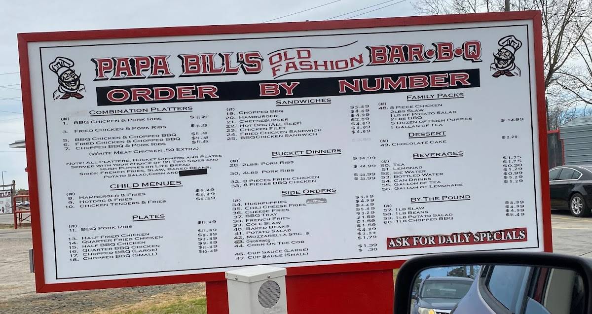 Carta de barbacoa Papa Bill's B.B.Q., Pembroke