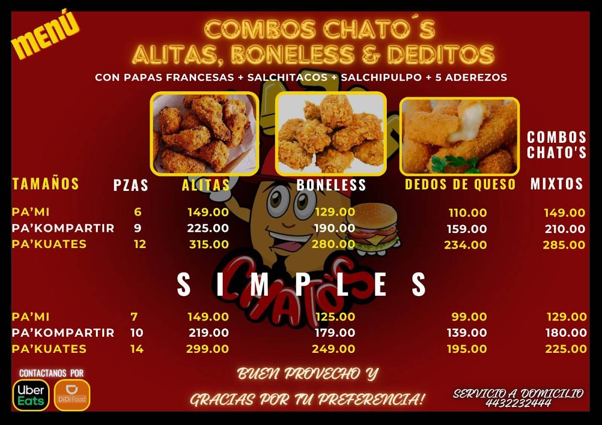 Menu at Papas Chatos restaurant, Morelia