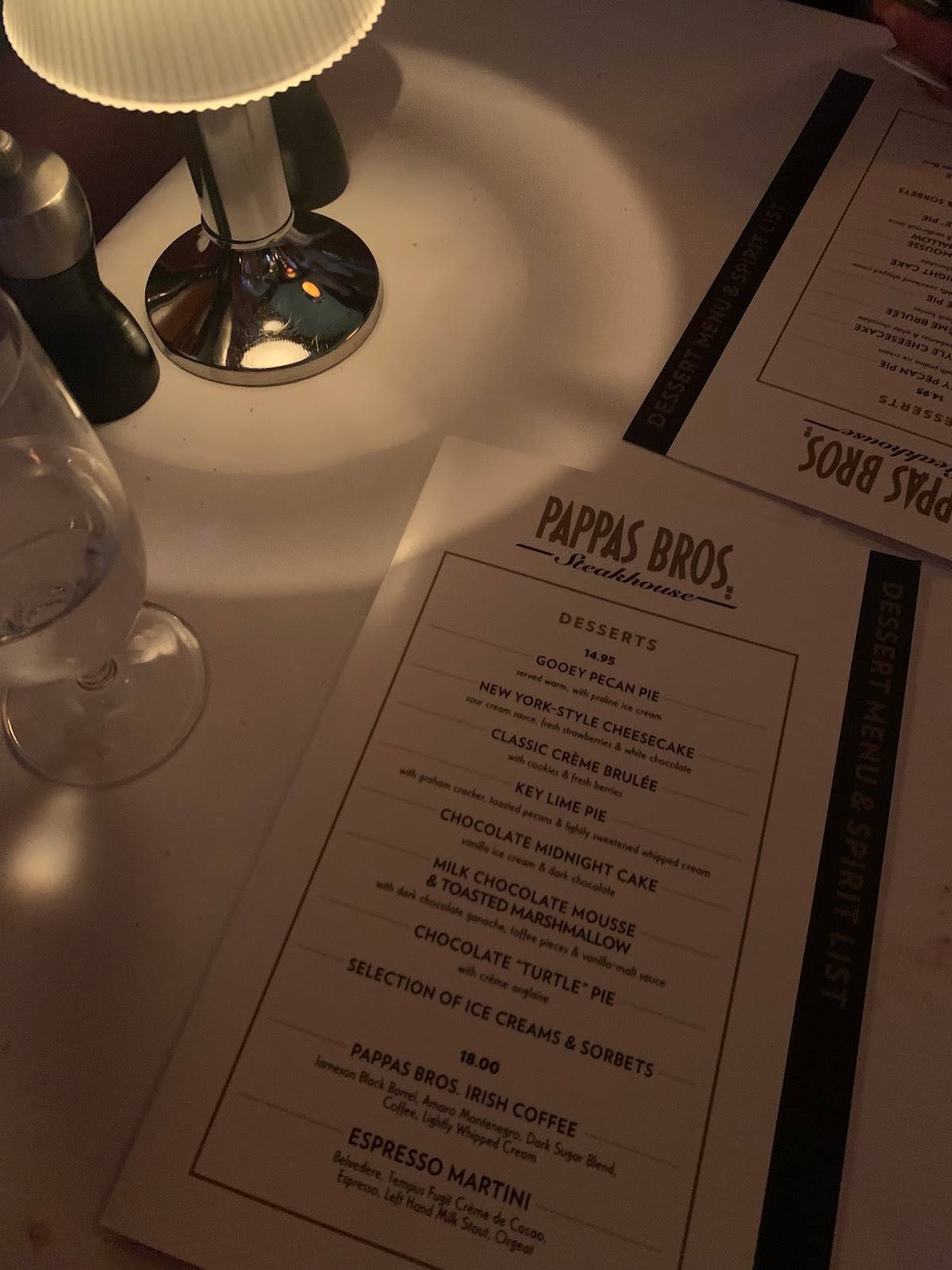 Menu at Pappas Bros. Steakhouse, Dallas