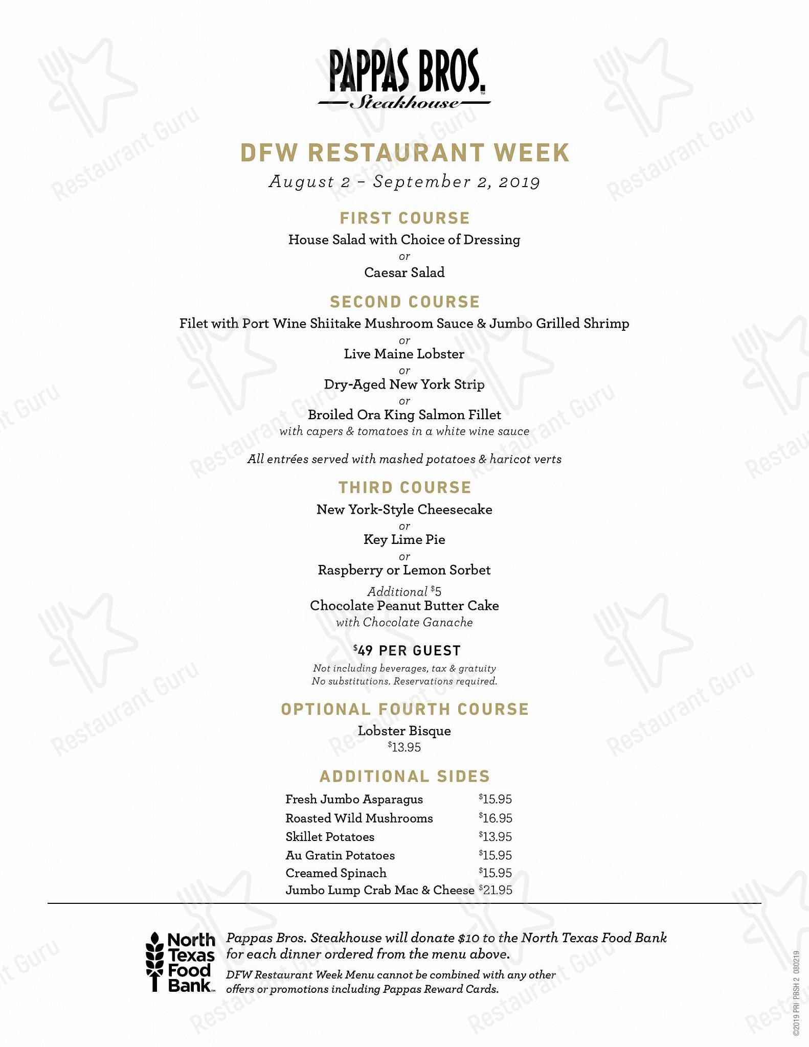 Menu at Pappas Bros. Steakhouse, Dallas