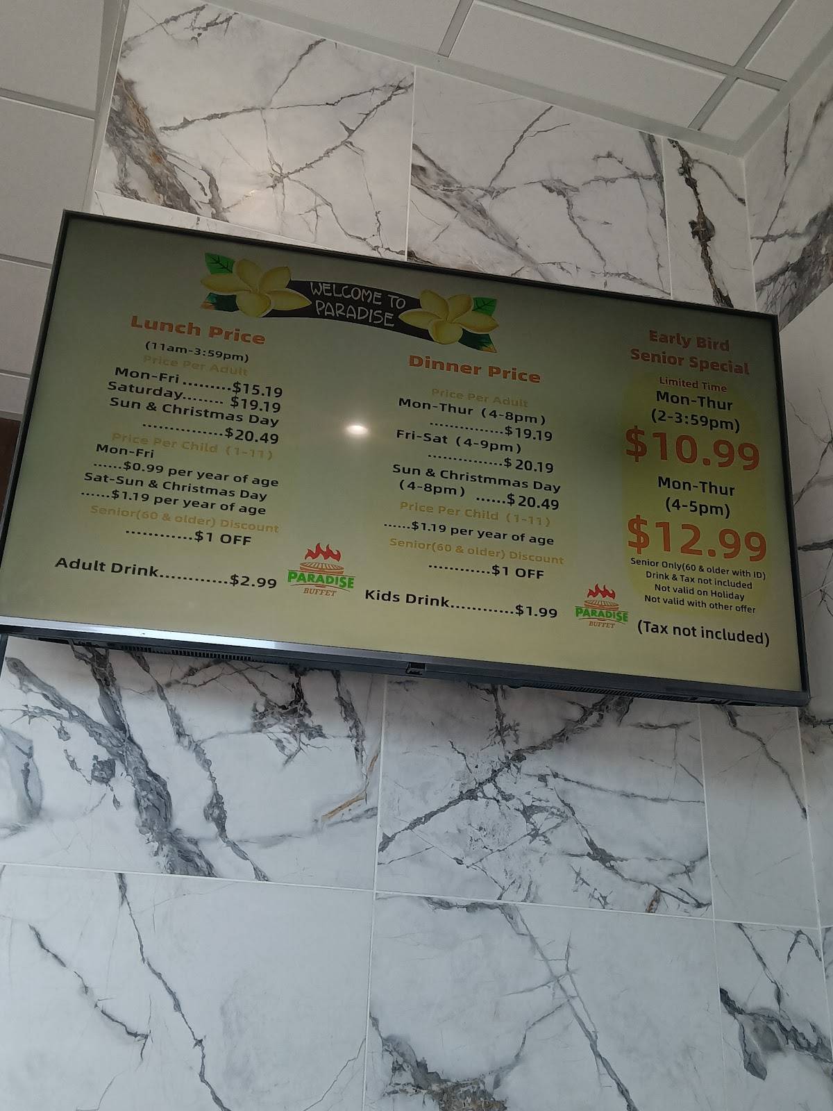 Menu at Paradise Buffet Bell restaurant, Bell