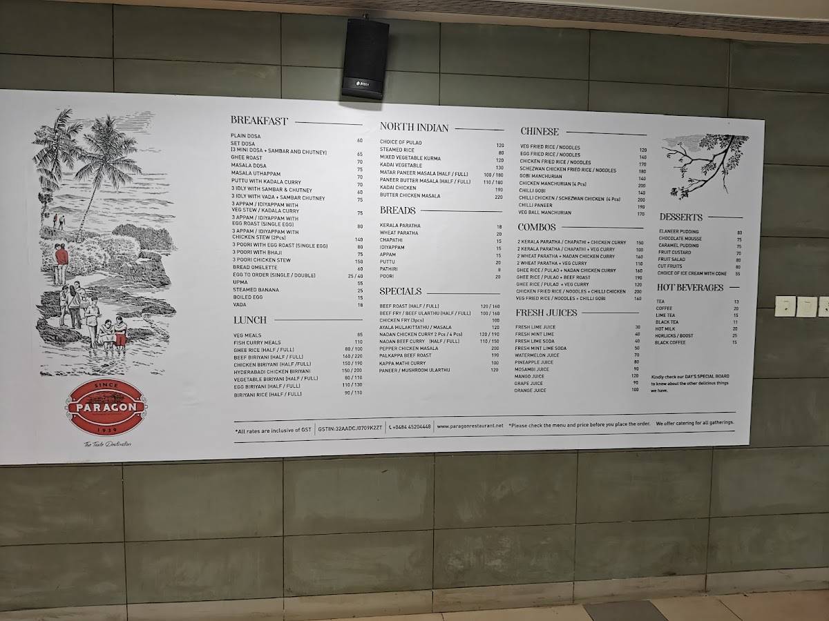 Menu at Paragon Restaurant, Kochi, 11th