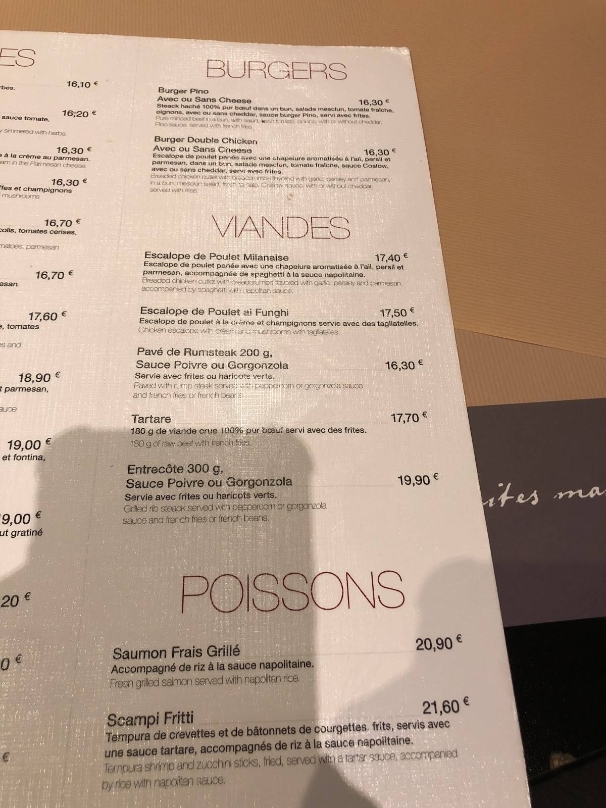 Menu at Pizza Pino pizzeria, Paris, 31-33 Av. des Champs-Élysées