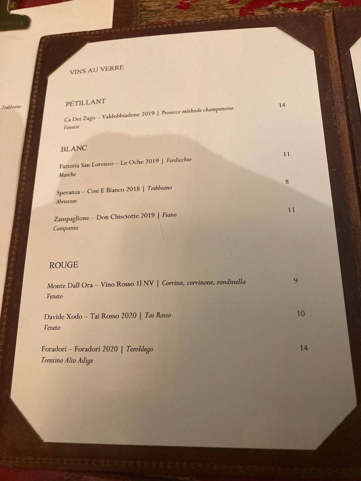 Menu at Racines restaurant, Paris, 8 Pass. des Panoramas