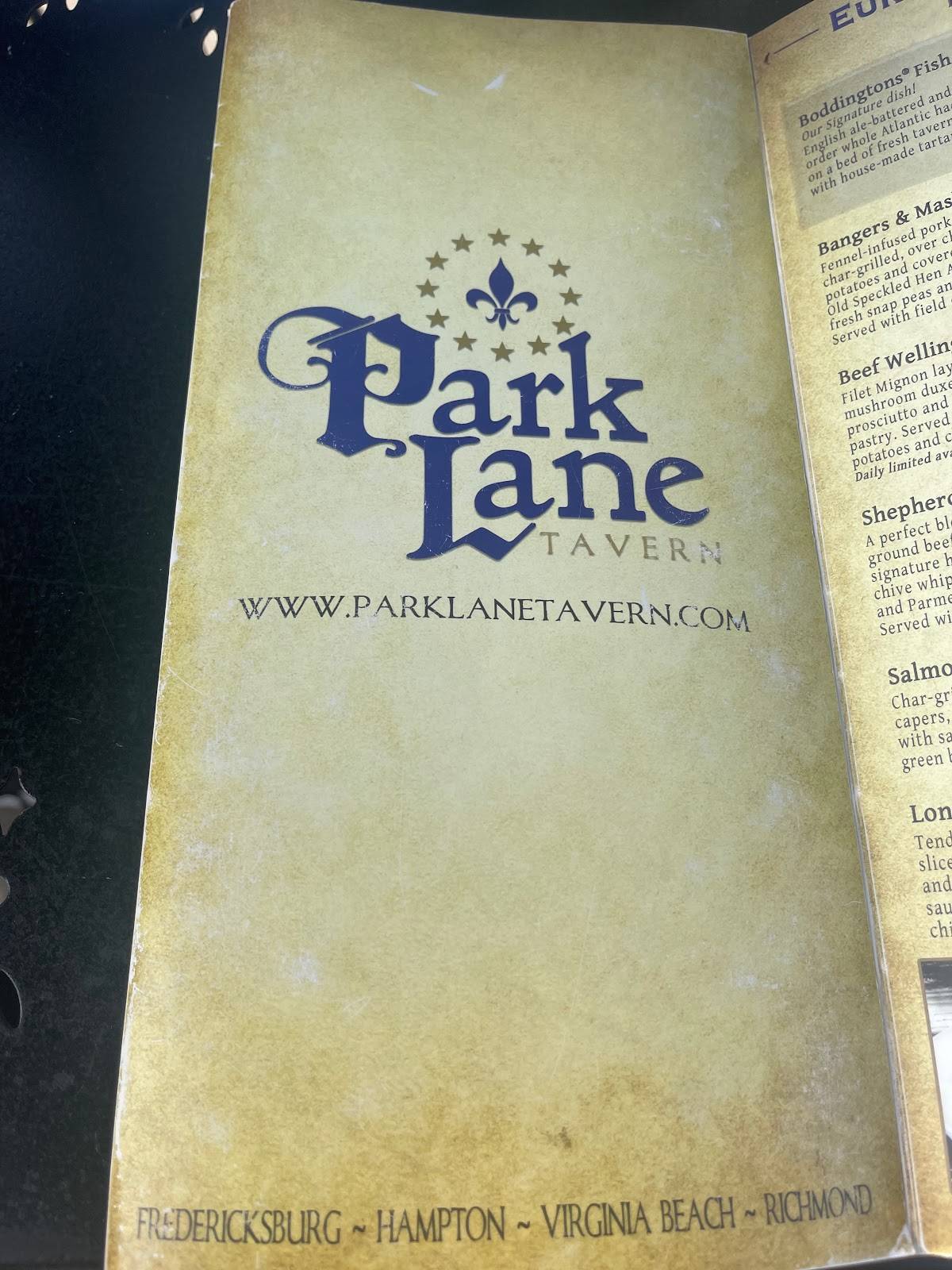 Menu at Park Lane Tavern of Hampton pub & bar, Hampton