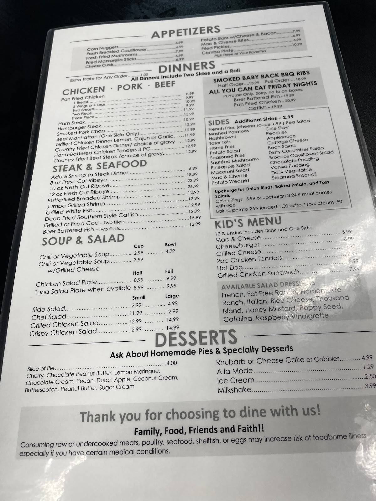 Menu at Park Restaurant, New Castle, S Memorial Dr