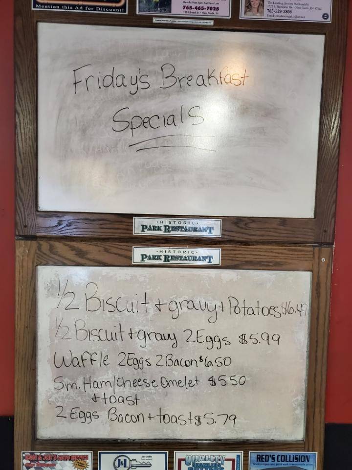 Menu at Park Restaurant, New Castle, S Memorial Dr