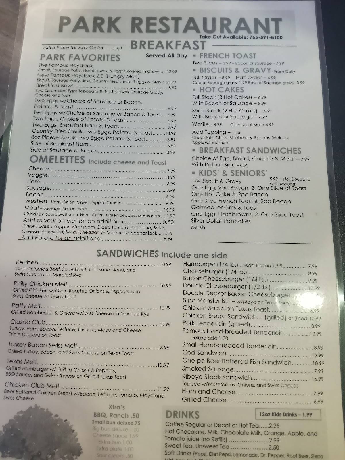 Menu at Park Restaurant, New Castle, S Memorial Dr