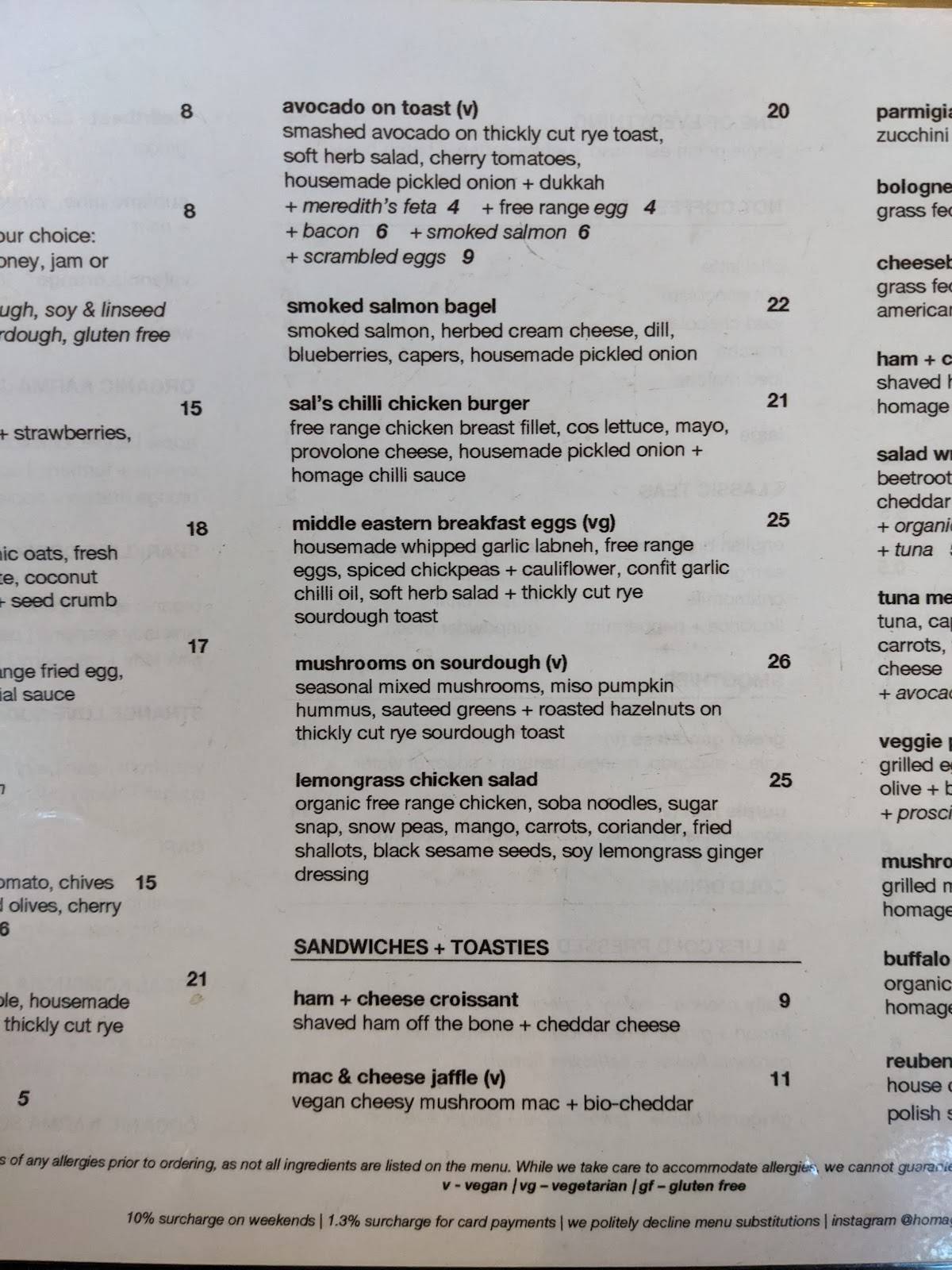 Menu at homage specialty coffee cafe, Parramatta