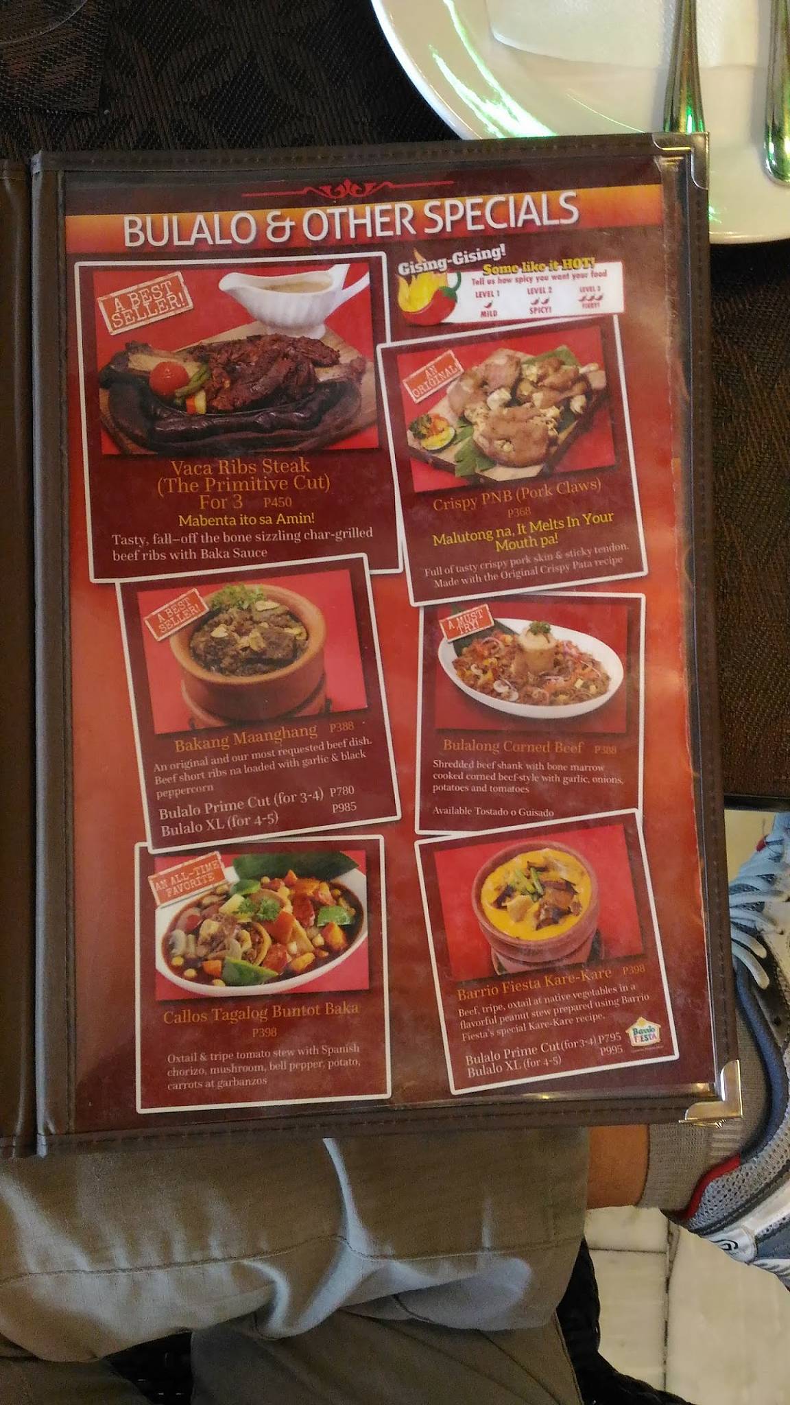 Menu at The Singing Cooks & Waiters Atbp. restaurant, Pasay