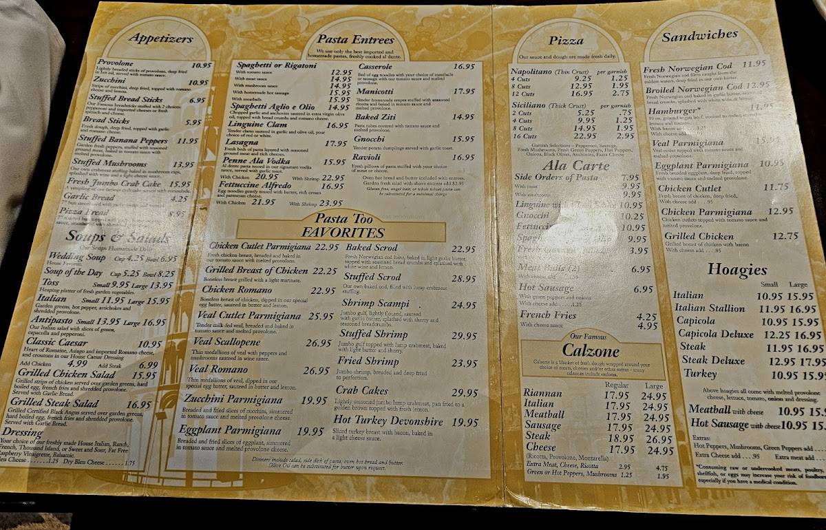 Menu at Pasta Too restaurant, Bethel Park, Library Rd
