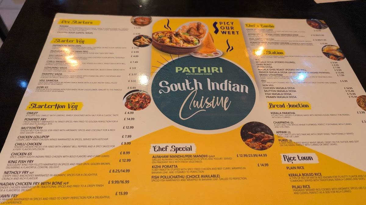 Carta de Pathiri Restaurant Greenwich, Londres