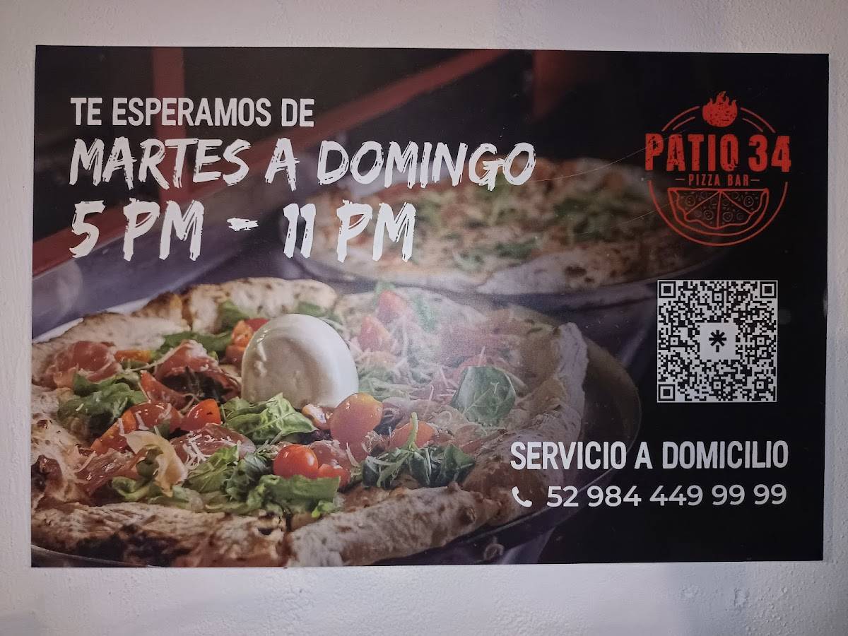 Carta de Patio 34 Pizza Bar, Playa del Carmen
