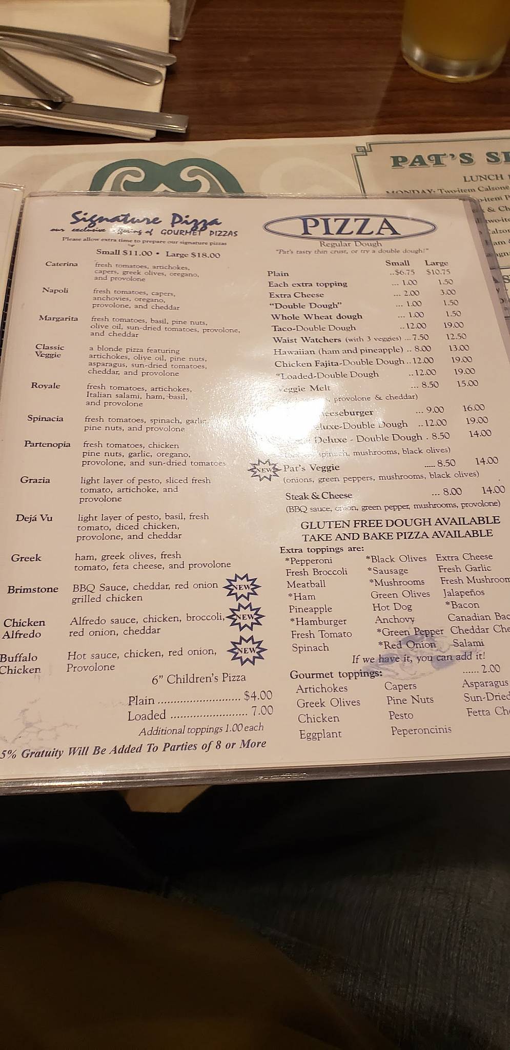 Menu at Pat's Pizza of Presque Isle pizzeria, Presque Isle