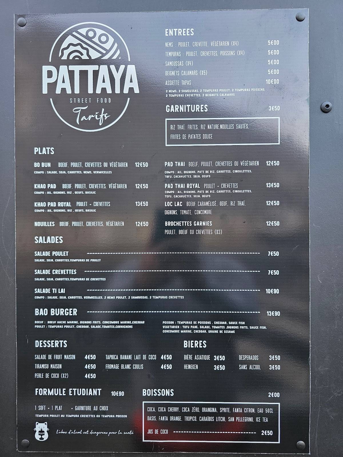 Menu at Pattaya Streetfood restaurant, Le Havre