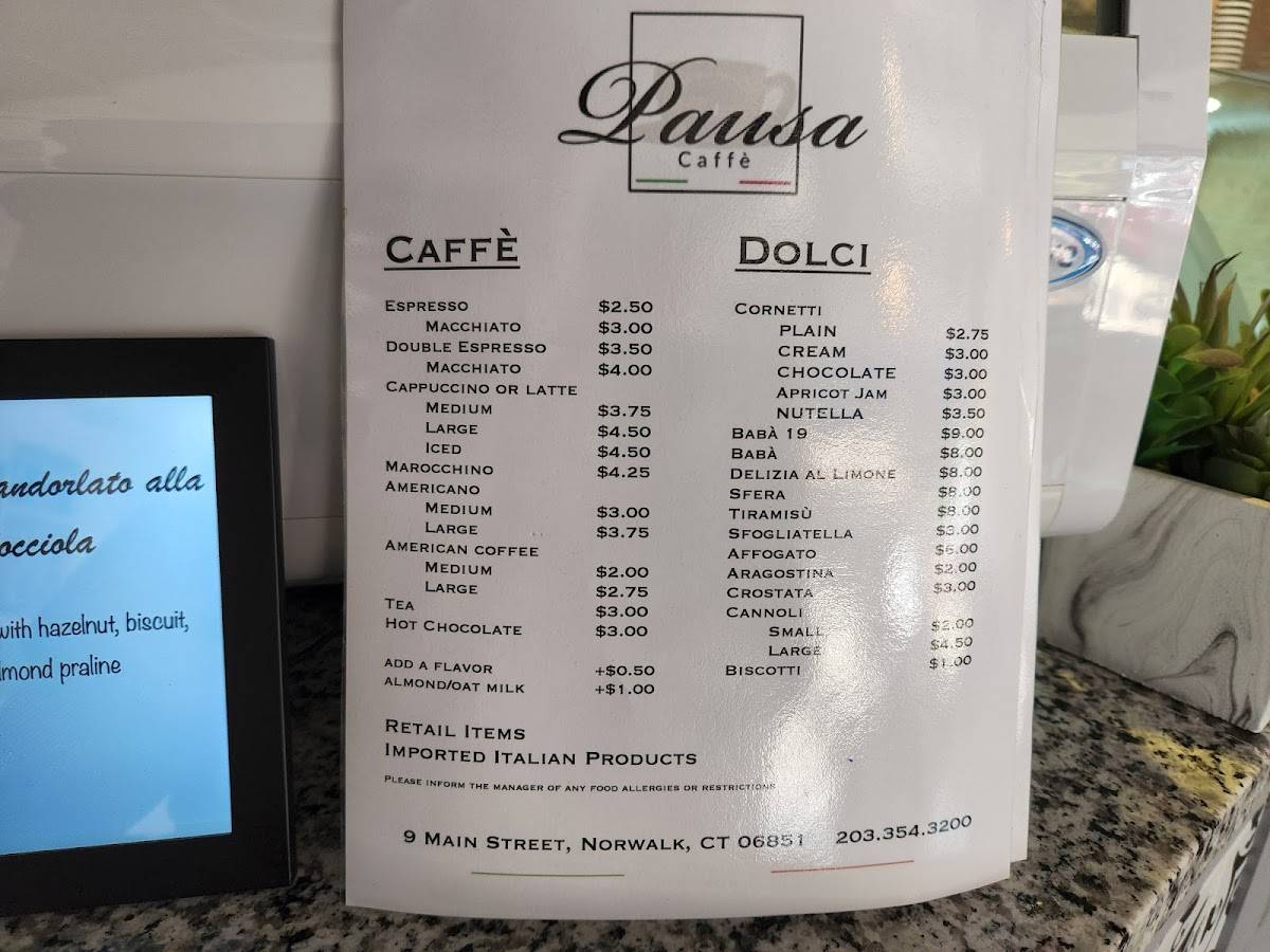 Menu at Pausa Caffè pub & bar, Norwalk