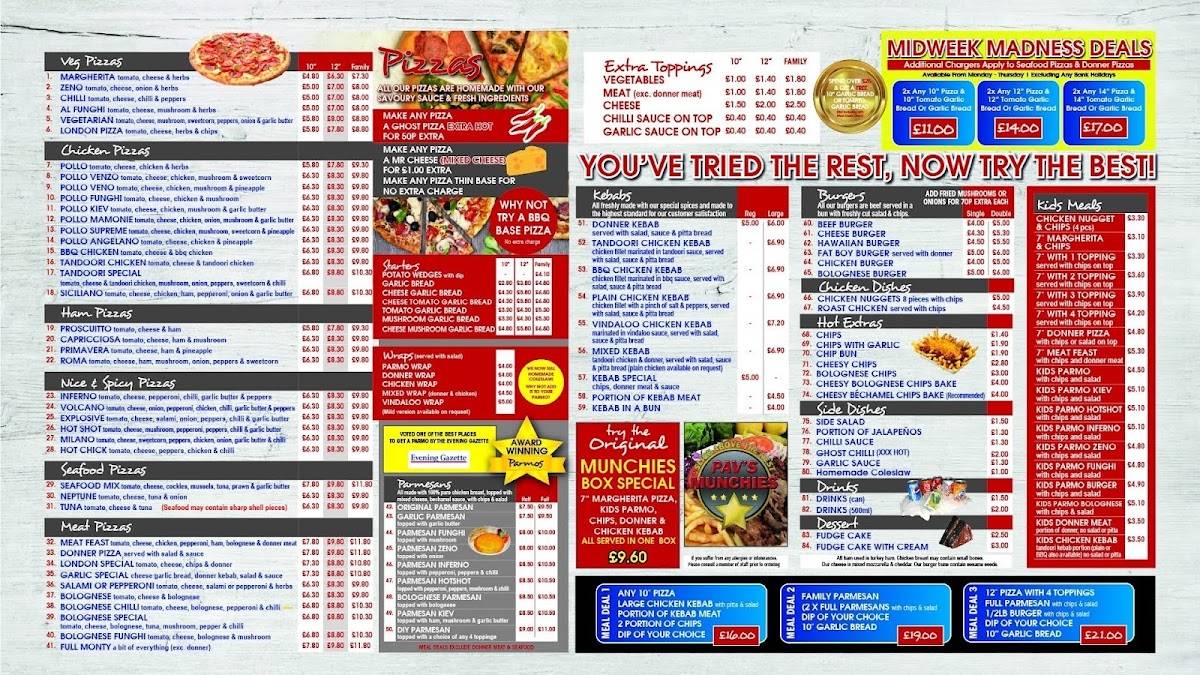 Menu at Pav's Munchies, est.1996 pizzeria, Middlesbrough, Unit 1