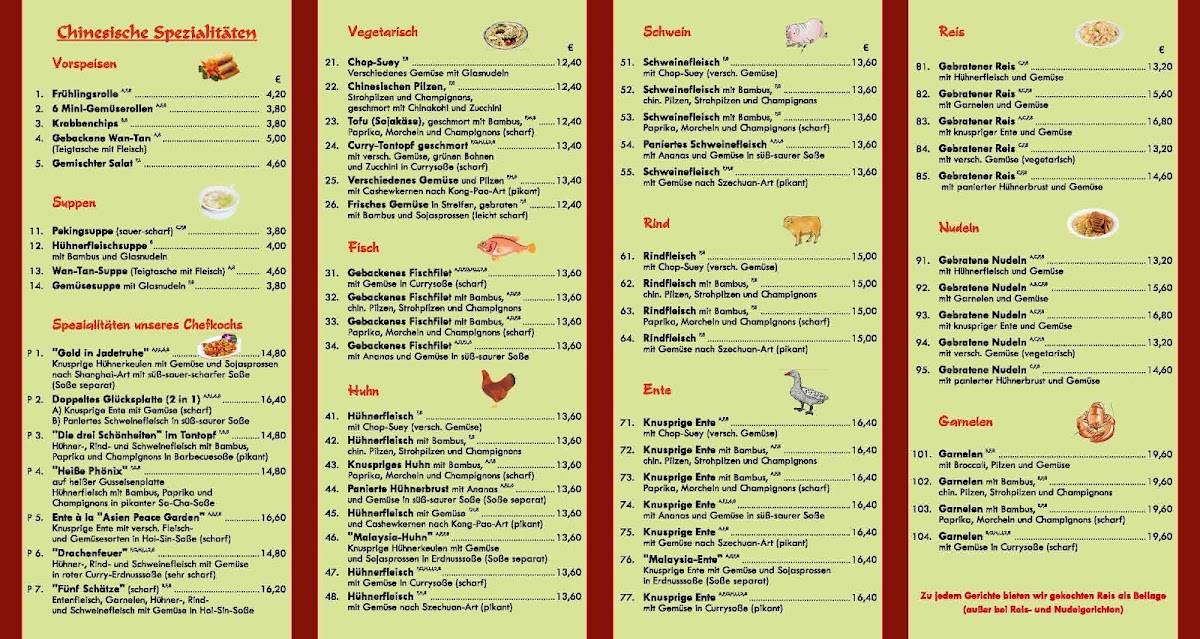 Speisekarte von Peace Garden - China-Thai restaurant, Haslach im Kinzigtal