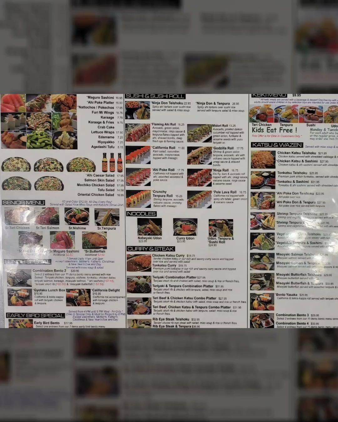 Menu at Gyotaku Japanese Restaurant, Pearl City, 98-1226 Kaʻahumanu St