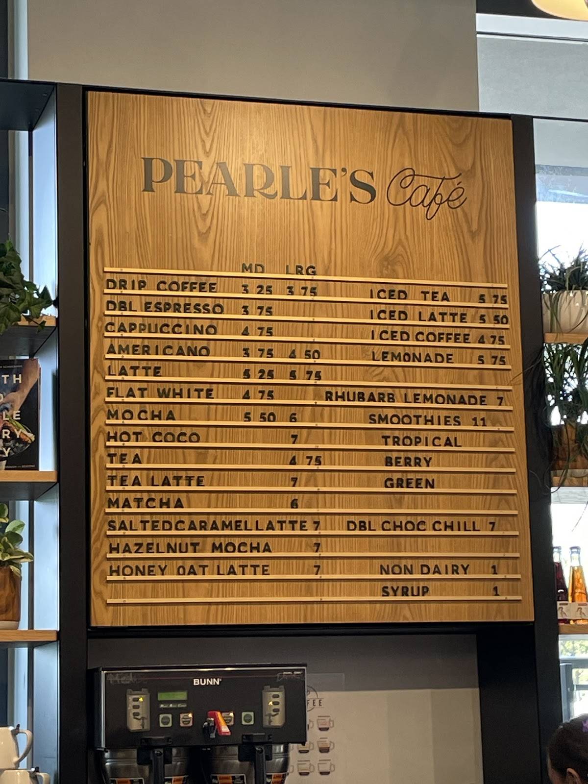 Menu at Pearle's Cafe, Burlington