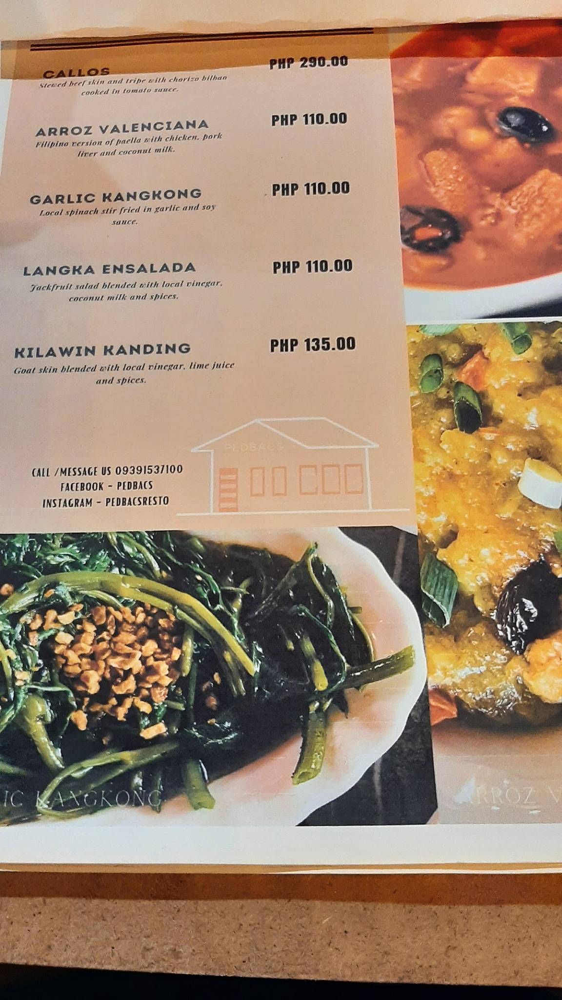 Menu at Pedbacs Restaurant, Iloilo City