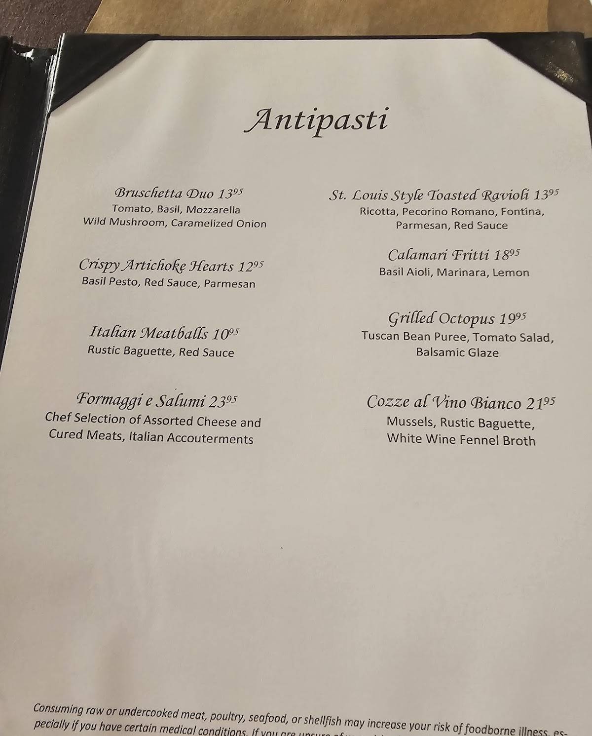 Menu at V Paul's Italian Ristorante restaurant, Pensacola