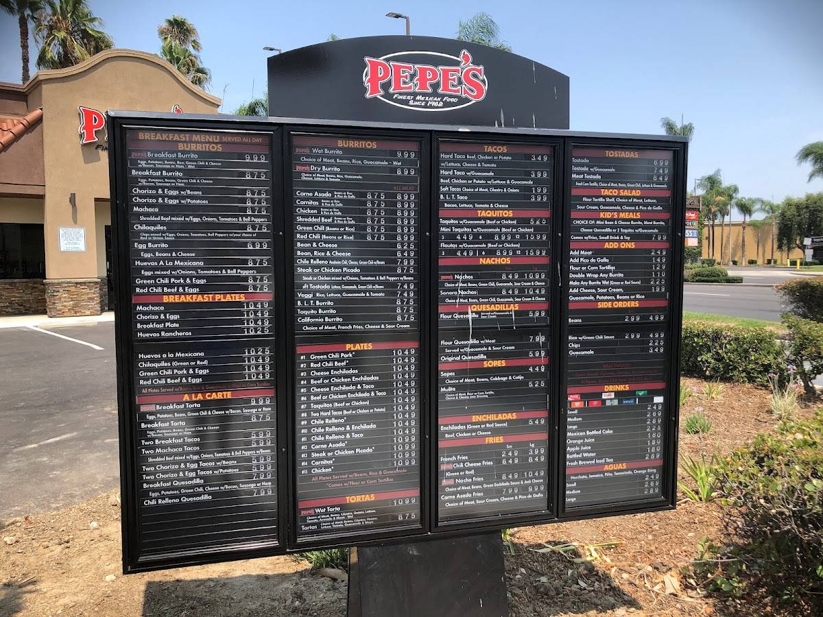 Menu at Pepe's Finest Mexican Food restaurant, La Habra