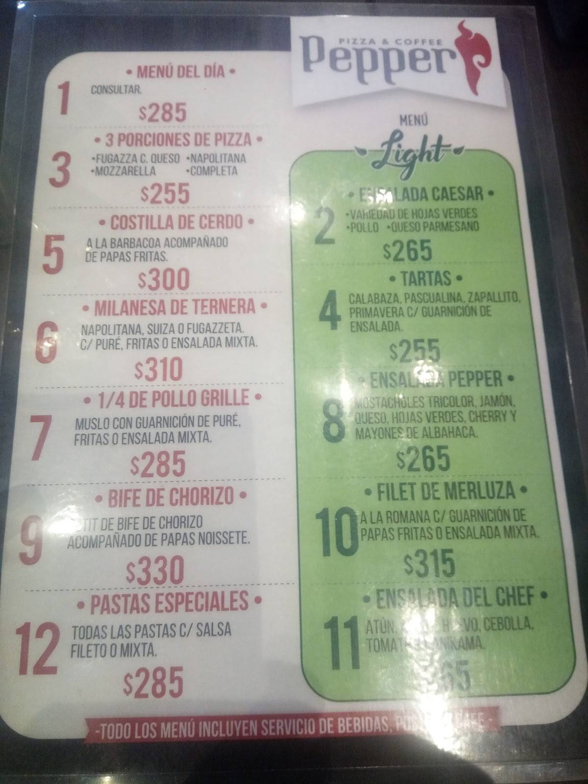 Carta de cafetería Pepper - Resto y Coffee, Merlo, Av. del Libertador 701
