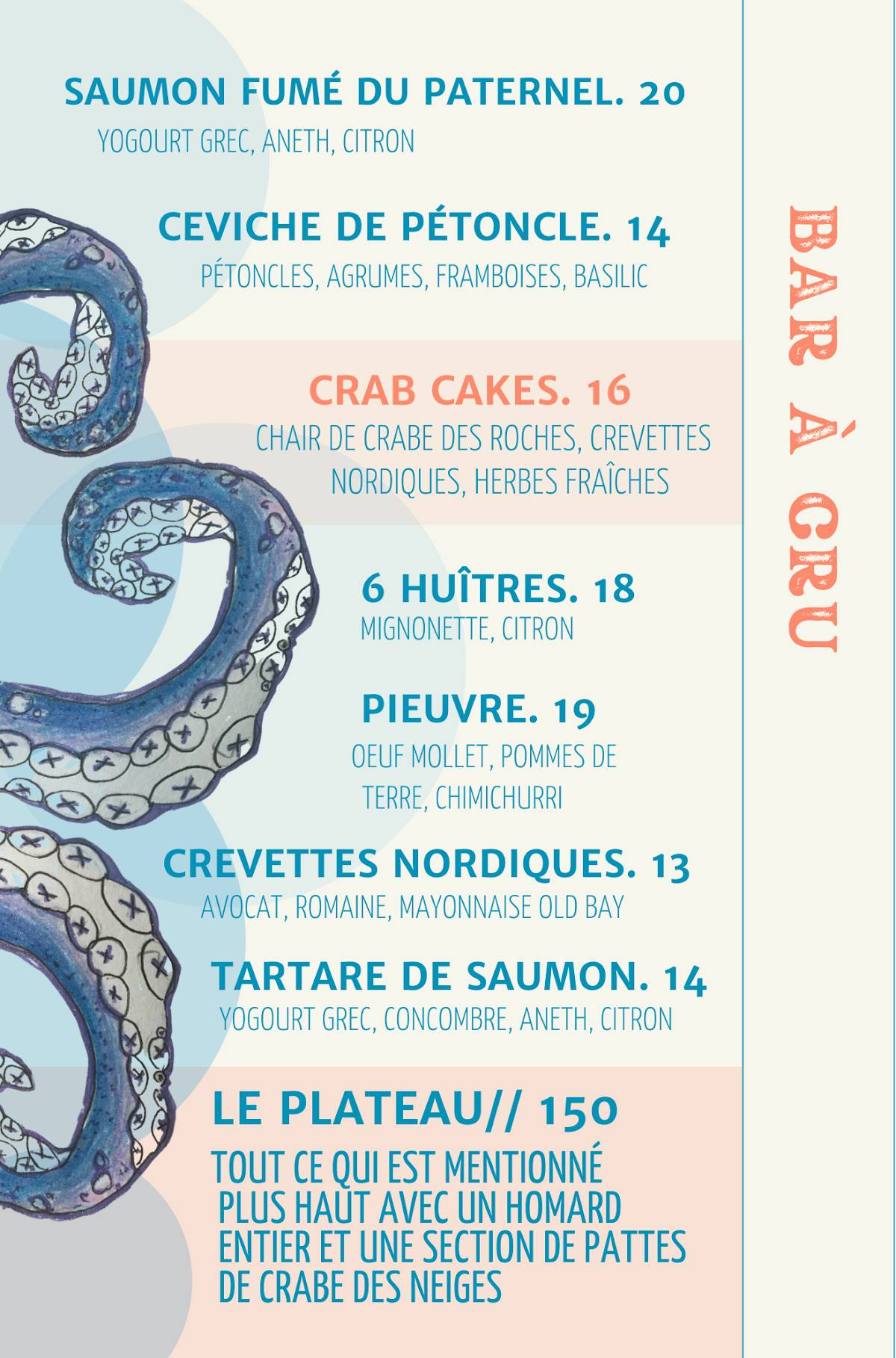 Menu au La Boîte à Fruits de Mer restaurant, Percé