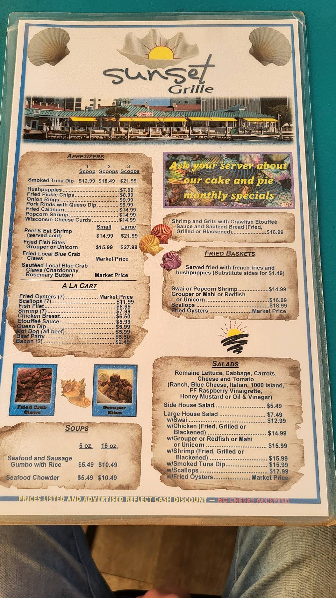 Menu at Sunset Grille restaurant, Perdido Key