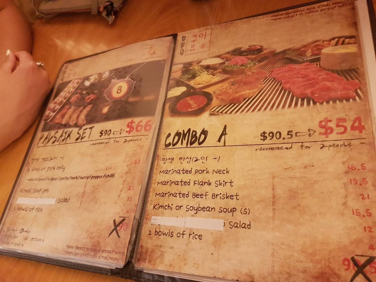Menu at Namoo Korean Restaurant, Perth