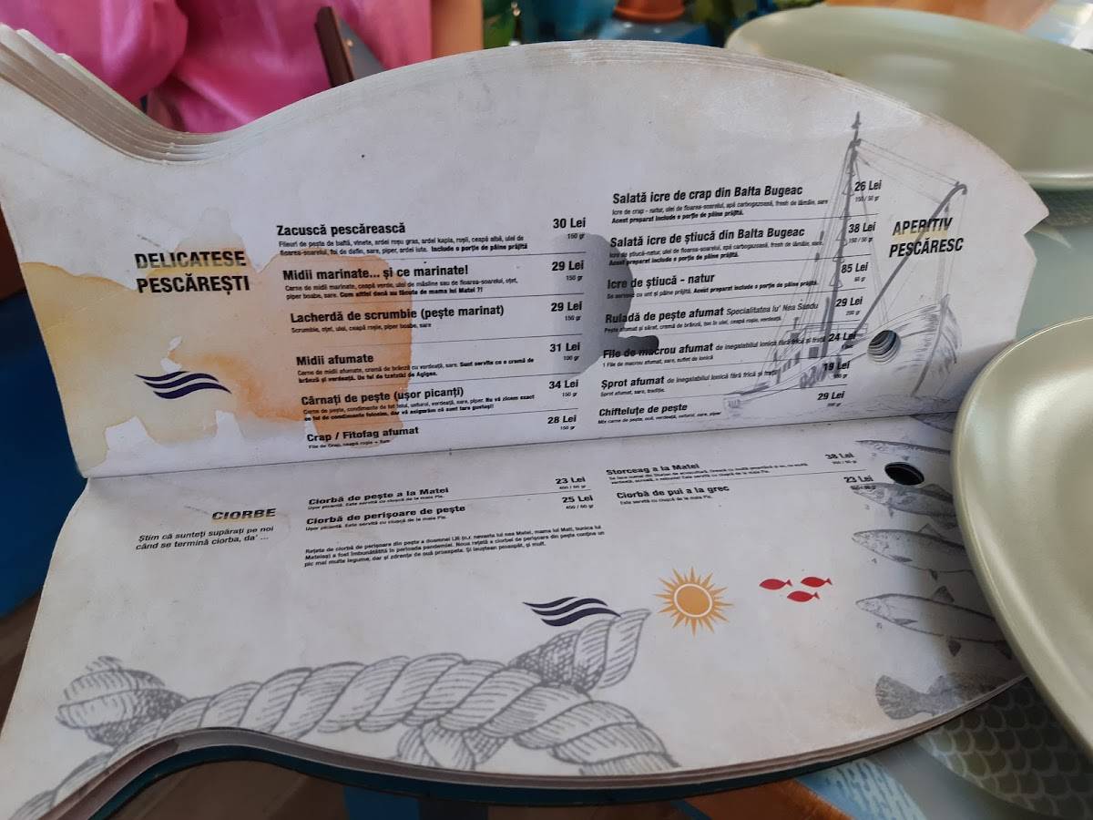 Menu at Pescăria lui Matei, Agigea, Strada Meduzei 4