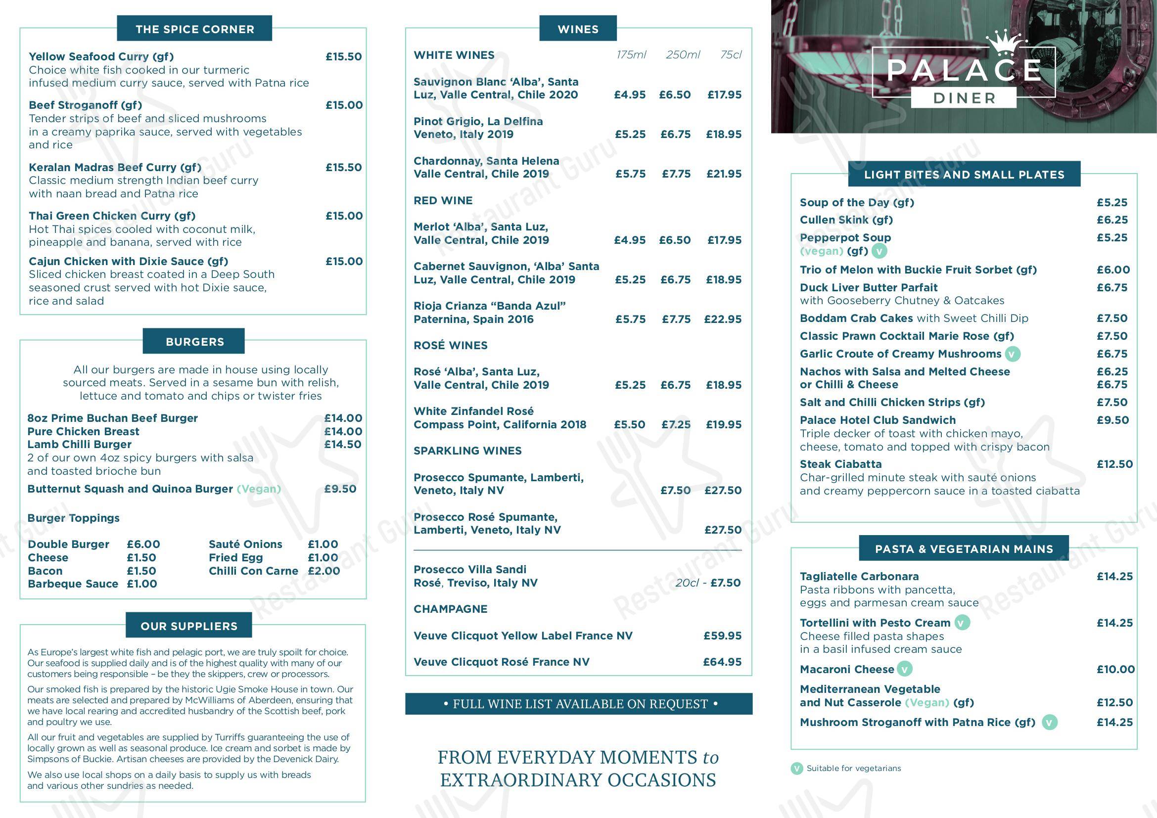 Menu at Palace Hotel pub & bar, Peterhead