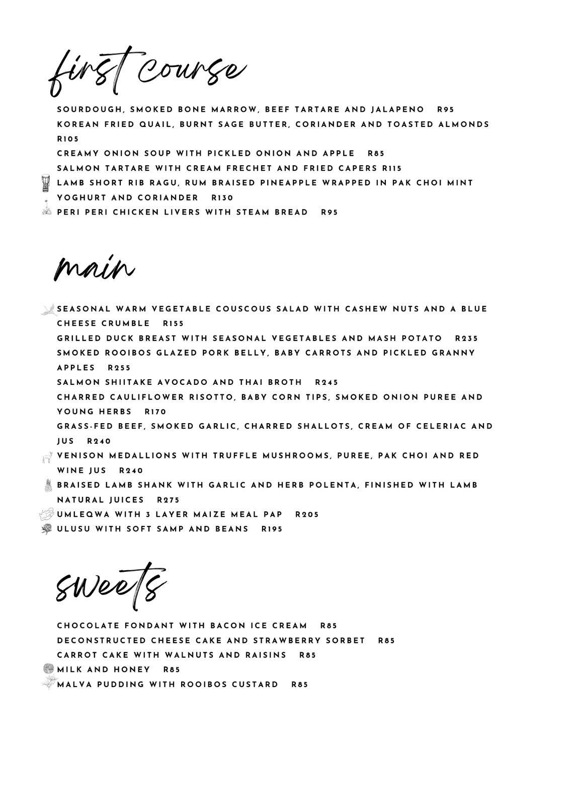 Menu at Phaka Restaurant, Port Elizabeth